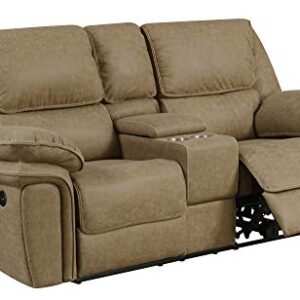 Madrona Burke Oliver Desert Sand Power Console Loveseat with Dual Recliners, Hidden Storage, and USB Charging Station