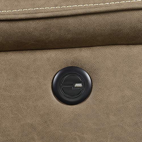 Madrona Burke Oliver Desert Sand Power Console Loveseat with Dual Recliners, Hidden Storage, and USB Charging Station