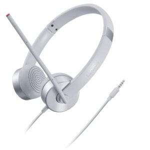 Lenovo 100 Stereo Analog Headset, 3.5mm, 180° Boom Microphone, Memory-Foam Earcups, GXD1B60597, Cloud Grey