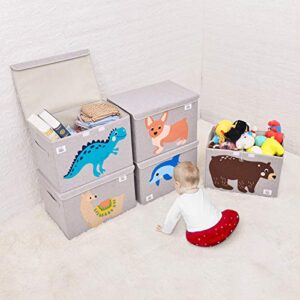 CLCROBD Foldable Large Kids Toy Chest with Flip-Top Lid, Collapsible Fabric Animal Toy Storage Organizer/Bin/Box/Basket/Trunk for Toddler, Children and Baby Nursery (Dinosaur)