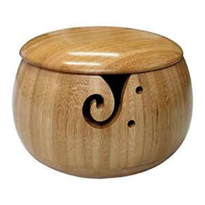 levylisa wood yarn bowl crochet bowl wood knitting bowl yarn holder large yarn bowl wooden yarn bowl with removable lid for knitting (6"*3.7")