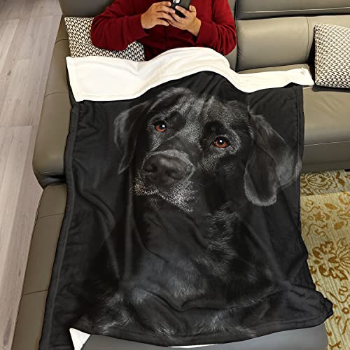 HommomH Black Lab Blanket, Gorgeous Labrador Dog Print, Soft Fluffy Fleece Throw 50"x60"