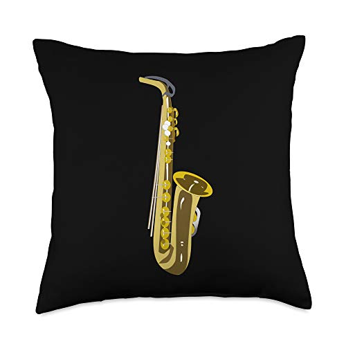 es designs Cool Saxophone Jazz Musician Throw Pillow, 18x18, Multicolor