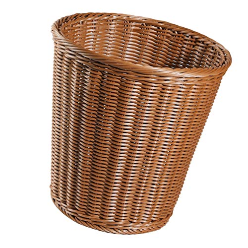 FAVOMOTO Waste Basket Waste Plastic Wastebasket Bin Rattan Trash Can Woven Hyacinth Storage Basket Rubbish Paper Bins for Living Room Bedroom Study Garbage Container Kitchen Retro Waste bin Trashcan