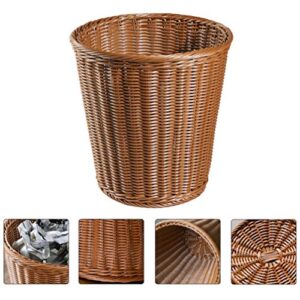 FAVOMOTO Waste Basket Waste Plastic Wastebasket Bin Rattan Trash Can Woven Hyacinth Storage Basket Rubbish Paper Bins for Living Room Bedroom Study Garbage Container Kitchen Retro Waste bin Trashcan