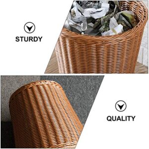 FAVOMOTO Waste Basket Waste Plastic Wastebasket Bin Rattan Trash Can Woven Hyacinth Storage Basket Rubbish Paper Bins for Living Room Bedroom Study Garbage Container Kitchen Retro Waste bin Trashcan