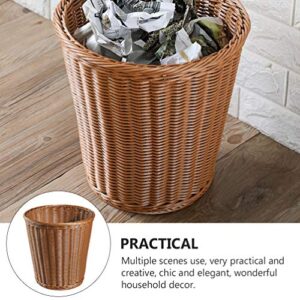 FAVOMOTO Waste Basket Waste Plastic Wastebasket Bin Rattan Trash Can Woven Hyacinth Storage Basket Rubbish Paper Bins for Living Room Bedroom Study Garbage Container Kitchen Retro Waste bin Trashcan