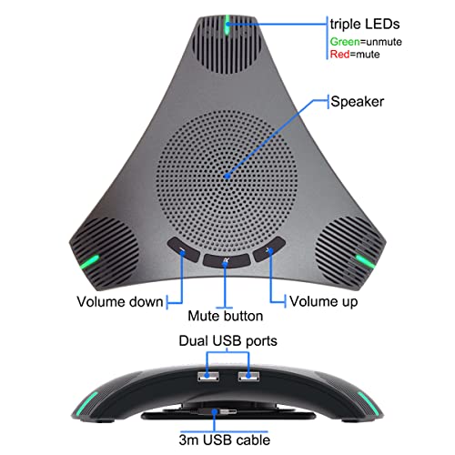 Conference Speaker and Microphone, 360° Omnidirectional USB Speakerphone Microphone with USB Hub, Noise Reduction/Echo Cancellation Computer Microphone for 8-10 People Business Conference, Home Office