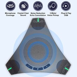 Conference Speaker and Microphone, 360° Omnidirectional USB Speakerphone Microphone with USB Hub, Noise Reduction/Echo Cancellation Computer Microphone for 8-10 People Business Conference, Home Office