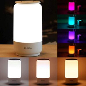 led lamps for bedroom, hugoai bedside lamp, tunable warm to cool white lights, dimmable brightness and rgb color changing led table lamps, night light mode, white