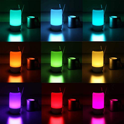 LED Lamps for Bedroom, HUGOAI Bedside Lamp, Tunable Warm to Cool White Lights, Dimmable Brightness and RGB Color Changing LED Table Lamps, Night Light Mode, White