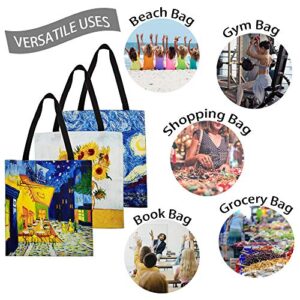 3 Pack Canvas Tote Bag Reusable Grocery Shopping Tote Bag Large Women Shoulder Bag Handbag 3 Designs, 13 X 14 Inch