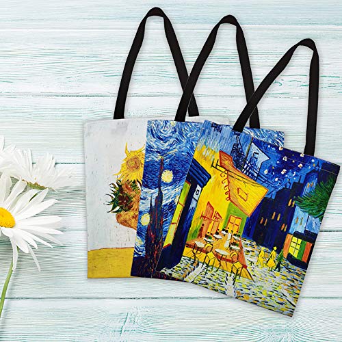 3 Pack Canvas Tote Bag Reusable Grocery Shopping Tote Bag Large Women Shoulder Bag Handbag 3 Designs, 13 X 14 Inch