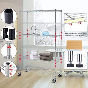 6 Tier Storage Shelves Metal Wire Shelving Unit with Wheels, 6000LBS Weight Capacity Heavy Duty NSF Height Adjustable Garage Shelving Utility Steel Commercial Grade Shelving Rack for Garage Kitchen