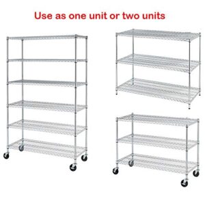 6 Tier Storage Shelves Metal Wire Shelving Unit with Wheels, 6000LBS Weight Capacity Heavy Duty NSF Height Adjustable Garage Shelving Utility Steel Commercial Grade Shelving Rack for Garage Kitchen