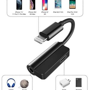 Headphone Adapter for Lightning to 3.5mm AUX Audio Jack and Charger Extender Dongle Earphone Headset Splitter Compatible with iPhone 11 12 Mini pro max xs xr x se2 7 8Plus for Ipad Air Cable Converter