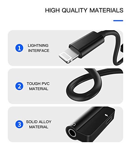 Headphone Adapter for Lightning to 3.5mm AUX Audio Jack and Charger Extender Dongle Earphone Headset Splitter Compatible with iPhone 11 12 Mini pro max xs xr x se2 7 8Plus for Ipad Air Cable Converter