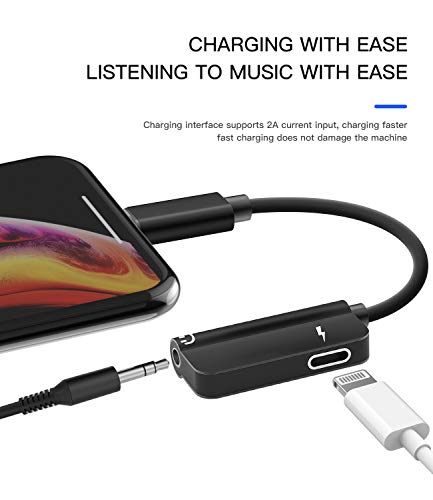 Headphone Adapter for Lightning to 3.5mm AUX Audio Jack and Charger Extender Dongle Earphone Headset Splitter Compatible with iPhone 11 12 Mini pro max xs xr x se2 7 8Plus for Ipad Air Cable Converter