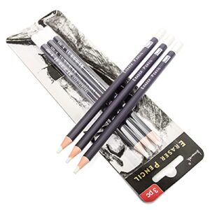 Professional Eraser Pencils Set - Brusarth 3pc Erasing Small Details or add Highlights for Sketching Pencils, Colored Pencils, Charcoal Drawings. Fine Detail Eraser for Beginners & Artists