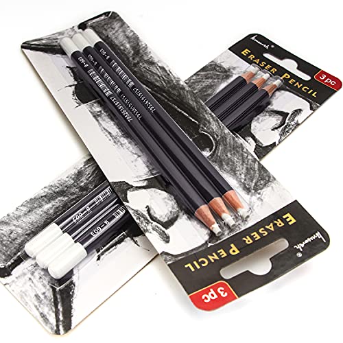 Professional Eraser Pencils Set - Brusarth 3pc Erasing Small Details or add Highlights for Sketching Pencils, Colored Pencils, Charcoal Drawings. Fine Detail Eraser for Beginners & Artists