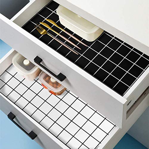 Shelf Liner Non-Adhesive EVA Cabinet-Drawer-Liners - 2 Roll Waterproof Kitchen Fridge Pad and Refrigerator Mat, Non-Slip Can be Cut Placemats, Size 17"×78.7"（Black&White）