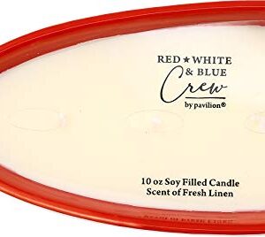 Pavilion Gift Company Lake Lover-Triple Wick 10 oz 100% Soy Wax Scent: Fresh Linen with Silver Detail Accents. Candle, White