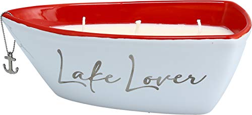 Pavilion Gift Company Lake Lover-Triple Wick 10 oz 100% Soy Wax Scent: Fresh Linen with Silver Detail Accents. Candle, White