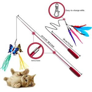 OODOSI Cat Wand Toy, Interactive Cat Toys with 2 Poles & 9 Attachments Worm Feathers, Cat Feather Toy for Kitten Cat for Indoor Cats