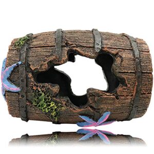 slocme aquarium broken barrel decorations - betta cave hideout wood trunk log for fish tank