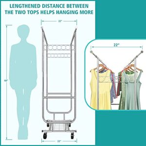 Raybee Heavy Duty Clothes Rack 610 lbs Rolling Clothing Racks for Hanging Clothes Portable Clothes Rack Metal Clothing Rack with Wheels Collapsible & Commercial Garment Rack Heavy Duty