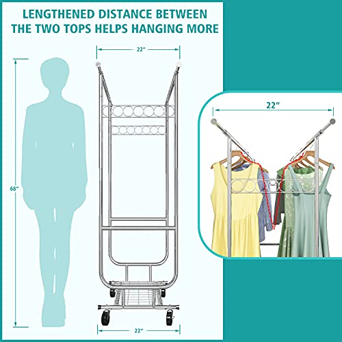 Raybee Heavy Duty Clothes Rack 610 lbs Rolling Clothing Racks for Hanging Clothes Portable Clothes Rack Metal Clothing Rack with Wheels Collapsible & Commercial Garment Rack Heavy Duty