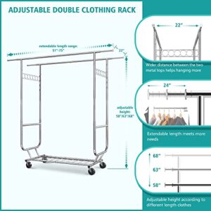 Raybee Heavy Duty Clothes Rack 610 lbs Rolling Clothing Racks for Hanging Clothes Portable Clothes Rack Metal Clothing Rack with Wheels Collapsible & Commercial Garment Rack Heavy Duty