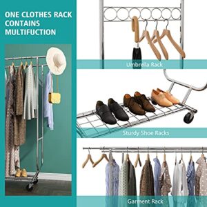 Raybee Heavy Duty Clothes Rack 610 lbs Rolling Clothing Racks for Hanging Clothes Portable Clothes Rack Metal Clothing Rack with Wheels Collapsible & Commercial Garment Rack Heavy Duty