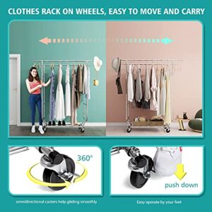 Raybee Heavy Duty Clothes Rack 610 lbs Rolling Clothing Racks for Hanging Clothes Portable Clothes Rack Metal Clothing Rack with Wheels Collapsible & Commercial Garment Rack Heavy Duty