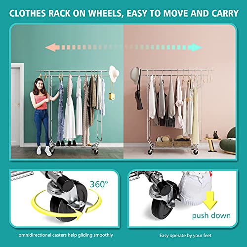 Raybee Heavy Duty Clothes Rack 610 lbs Rolling Clothing Racks for Hanging Clothes Portable Clothes Rack Metal Clothing Rack with Wheels Collapsible & Commercial Garment Rack Heavy Duty