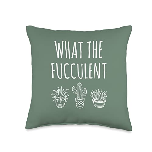 Succulents & Swear Words What The Fucculent Succulent Pun Funny Plant Throw Pillow, 16x16, Multicolor