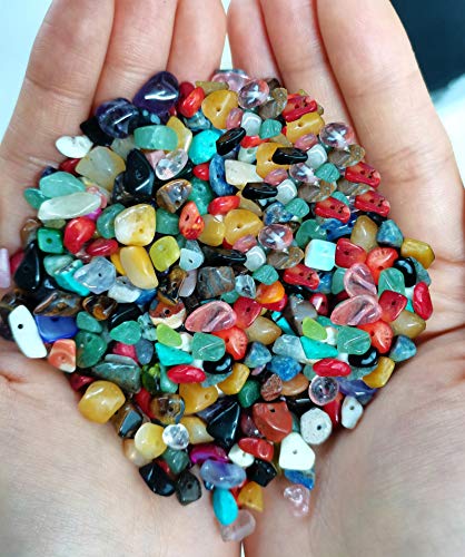 500pcs Natural Chip Stone Beads Multicolor 5mm to 8mm Irregular Gemstone Healing Crystal Loose Rocks Bead Hole Drilled DIY for Bracelet Necklace Earrings Jewelry Making Craft