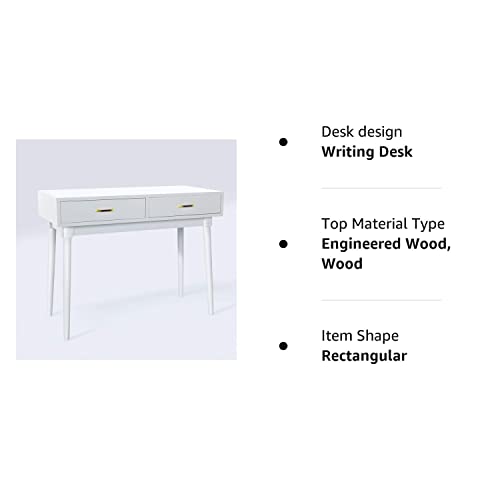 FUNKOCO Writing Computer Desk with 2 Storage Drawers for Home Office,Modern Laptop PC Table Workstation, Vanity Table (Cream White)