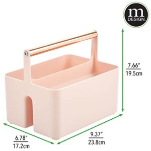 mDesign Plastic Shower Caddy Storage Organizer Utility Tote, Divided Basket Bin - Metal Handle for Bathroom, Dorm, Kitchen, Holds Soap, Shampoo, Conditioner - Aura Collection - Light Pink/Rose Gold