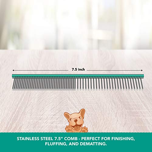 Ruff 'N Ruffus 2 PACK 2-in-1 Stainless Steel Professional Grade Pet Grooming Comb with Rounded Teeth For safe Grooming 7 1/2"