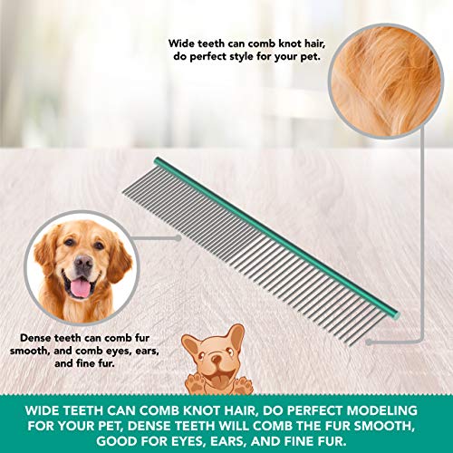 Ruff 'N Ruffus 2 PACK 2-in-1 Stainless Steel Professional Grade Pet Grooming Comb with Rounded Teeth For safe Grooming 7 1/2"