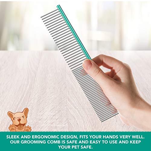 Ruff 'N Ruffus 2 PACK 2-in-1 Stainless Steel Professional Grade Pet Grooming Comb with Rounded Teeth For safe Grooming 7 1/2"