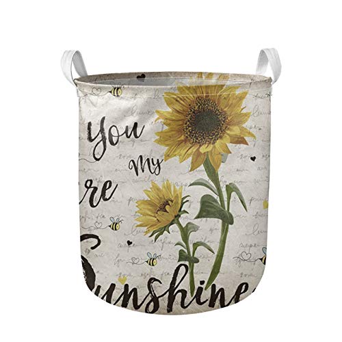 Poceacles Sunflower Bee Print Thickness Storage Baskets,You are My Sunshine Laundry Hamper,Collapsible Laundry Baskets for Home,Office,Toy Organizer Decor