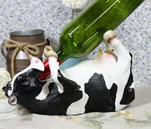 ebros gift rustic farmhouse country holstein bovine cow guzzling wine bottle holder caddy figurine stand rack cows cattle bulls farm western countertop bar desktop accent decor