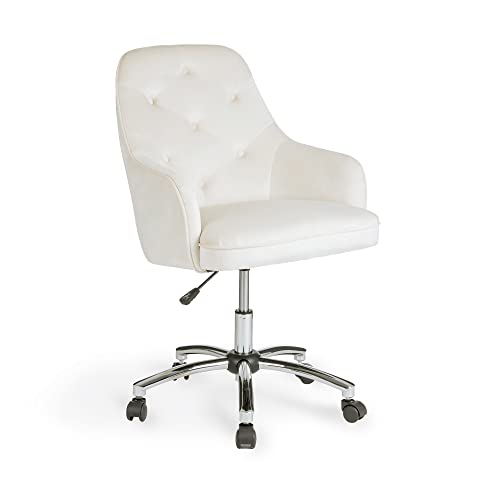 Glitzhome Velvet Fabric Gas Lift Adjustable Swivel Office Chair, Cream White