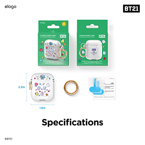 elago BT21 Case Compatible with Apple AirPods Case 1 & 2, Clear Case with Keychain, Reduced Yellowing and Smudging, Supports Wireless Charging [Official Merchandise] [7FLAVORS]