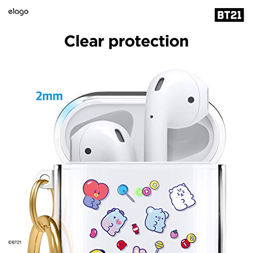 elago BT21 Case Compatible with Apple AirPods Case 1 & 2, Clear Case with Keychain, Reduced Yellowing and Smudging, Supports Wireless Charging [Official Merchandise] [7FLAVORS]