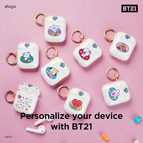 elago BT21 Case Compatible with Apple AirPods Case 1 & 2, Clear Case with Keychain, Reduced Yellowing and Smudging, Supports Wireless Charging [Official Merchandise] [7FLAVORS]