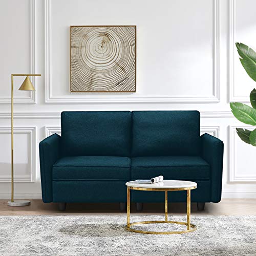 Saemoza Loveseat Sofa Couch with Large Storage, 2 Seater Sectional Couch with Breathable Linen Fabric for Guest Room, Small Apartment (Peacock Blue, Loveseat)