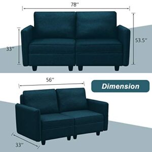 Saemoza Loveseat Sofa Couch with Large Storage, 2 Seater Sectional Couch with Breathable Linen Fabric for Guest Room, Small Apartment (Peacock Blue, Loveseat)